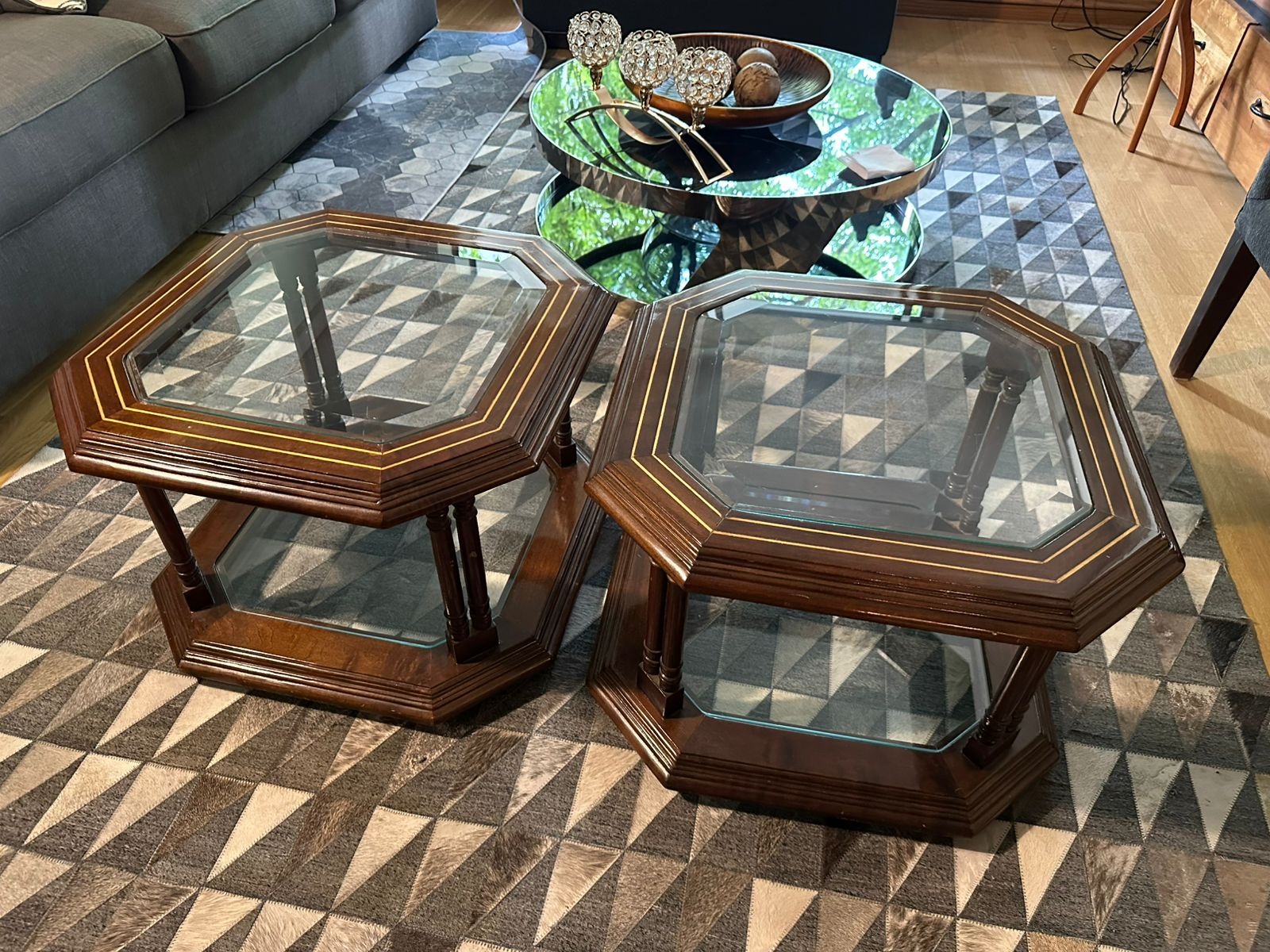 Mesas laterales madera vidrio biselado Easy Garage Sales Easy Garage Sales